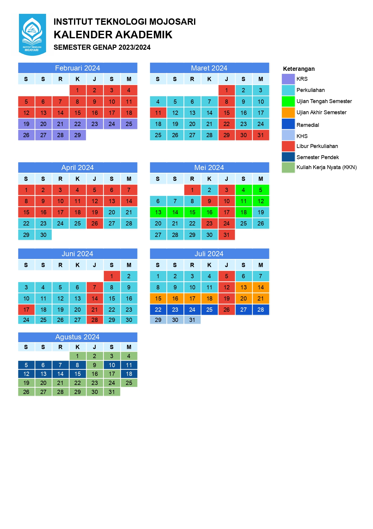 Kalender Kegiatan Akademik Semester Genap Tahun 2023/2024 - Institut Teknologi Mojosari